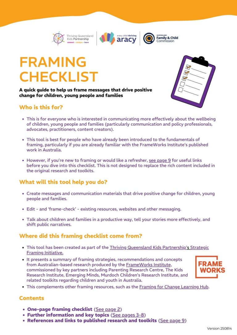 Framing for Change - Learning Hub - Queensland Kids Partnership